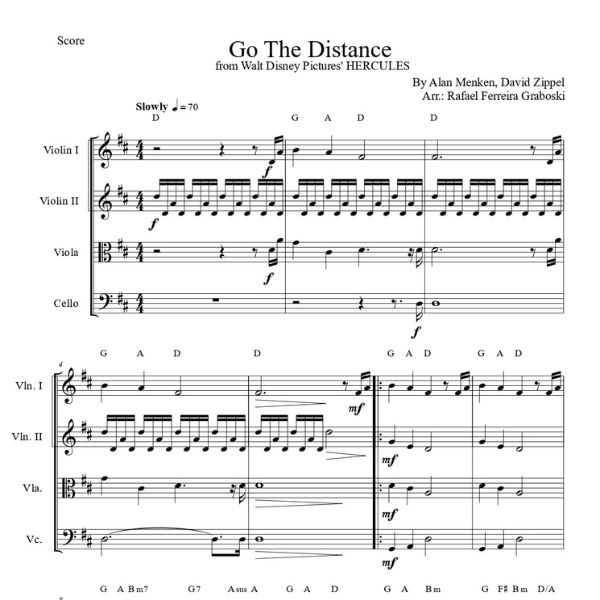 Arranjo da música "Go The Distance" de Alan Menken para o filme ...