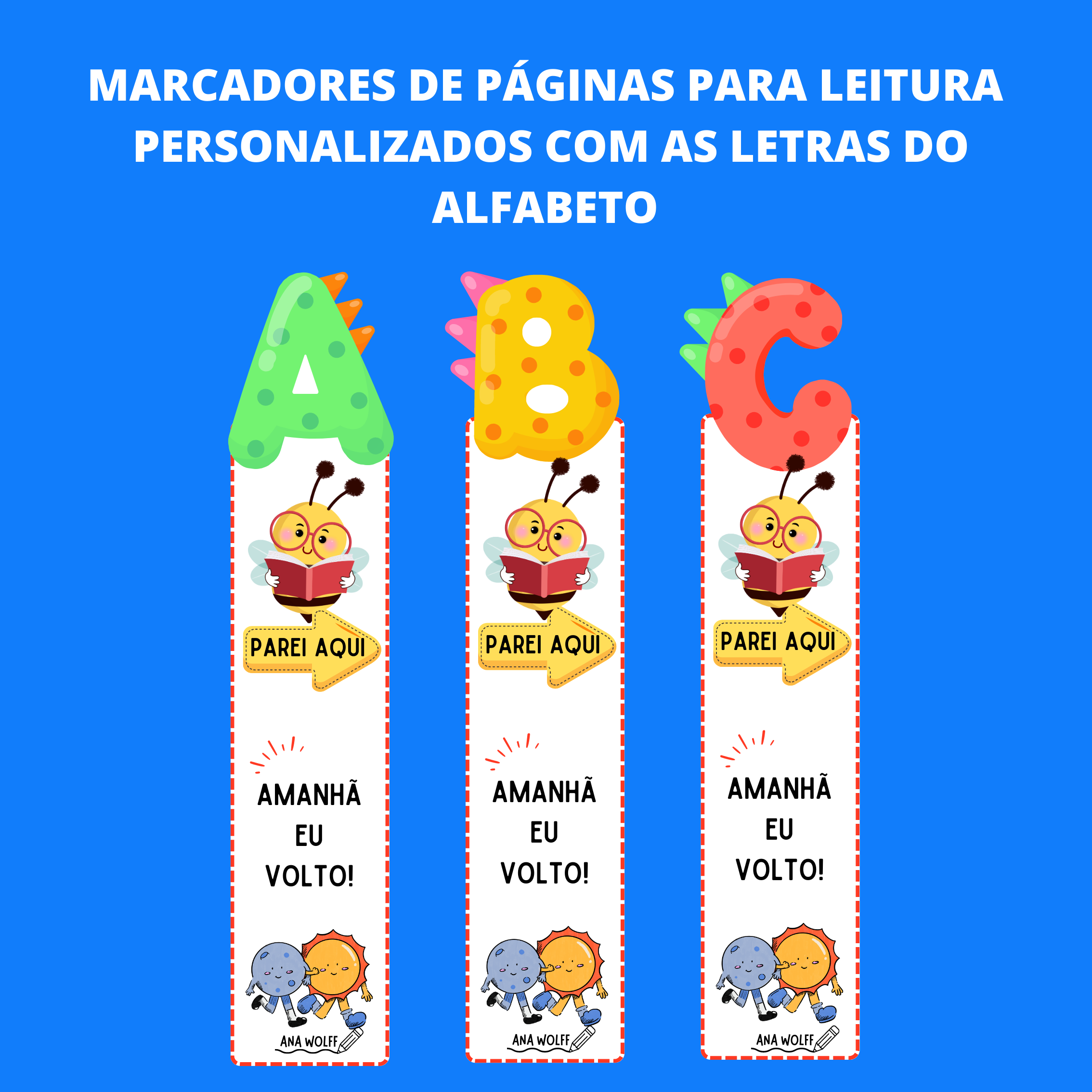 MARCADOR DE LEITURA PERSONALIZADO COM INICIAL DO ALFABETO