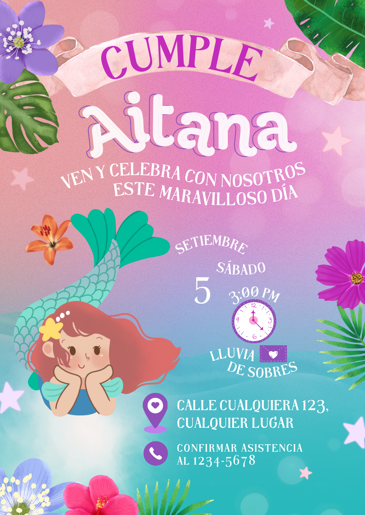 Mermaid Birthday Invitation Card for a Girl | Hotmart
