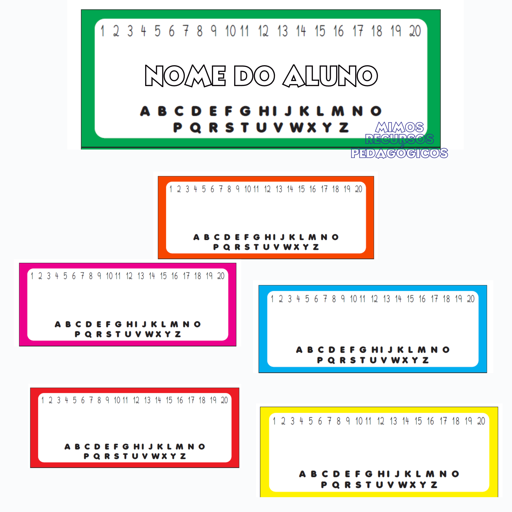 FICHA DE NOME COM ALFABETO E NUMEROS 18x6 CM - DM STORE - By Waléri...