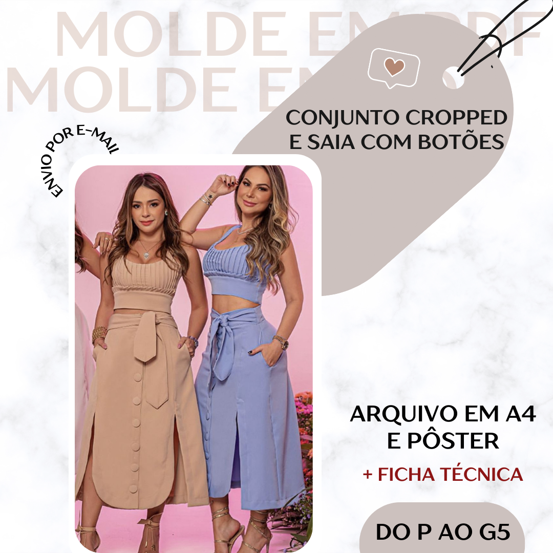 Molde em Pdf - Conjunto Cropped e Saia com Botões - asmoldes em PD...