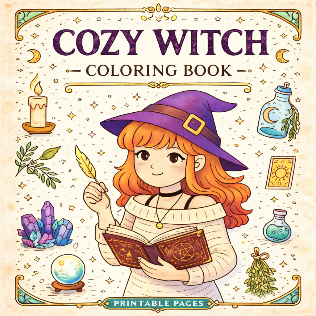 Cozy Witch Coloring Book - Constanza | Hotmart