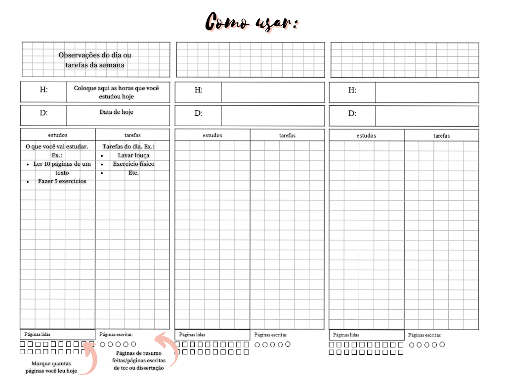Planner semanal (leitura e escrita)- 3 dias - Moon | Hotmart