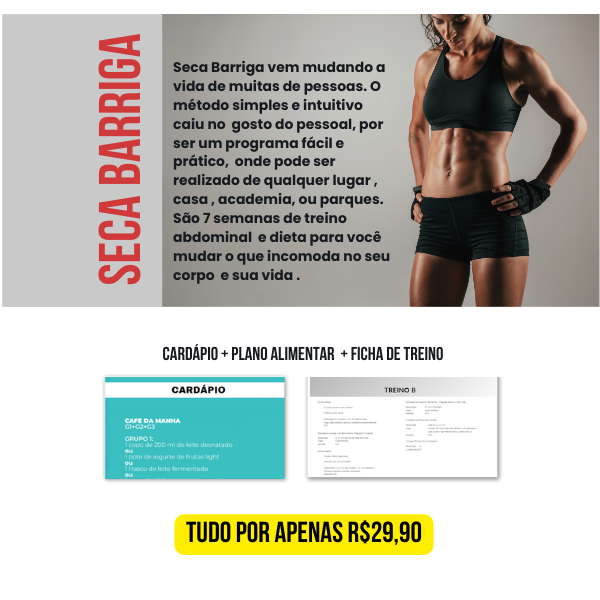 SECA BARRIGA: CARDÁPIO + PLANO ALIMENTAR + FICHA DE TREINO - Kell ...
