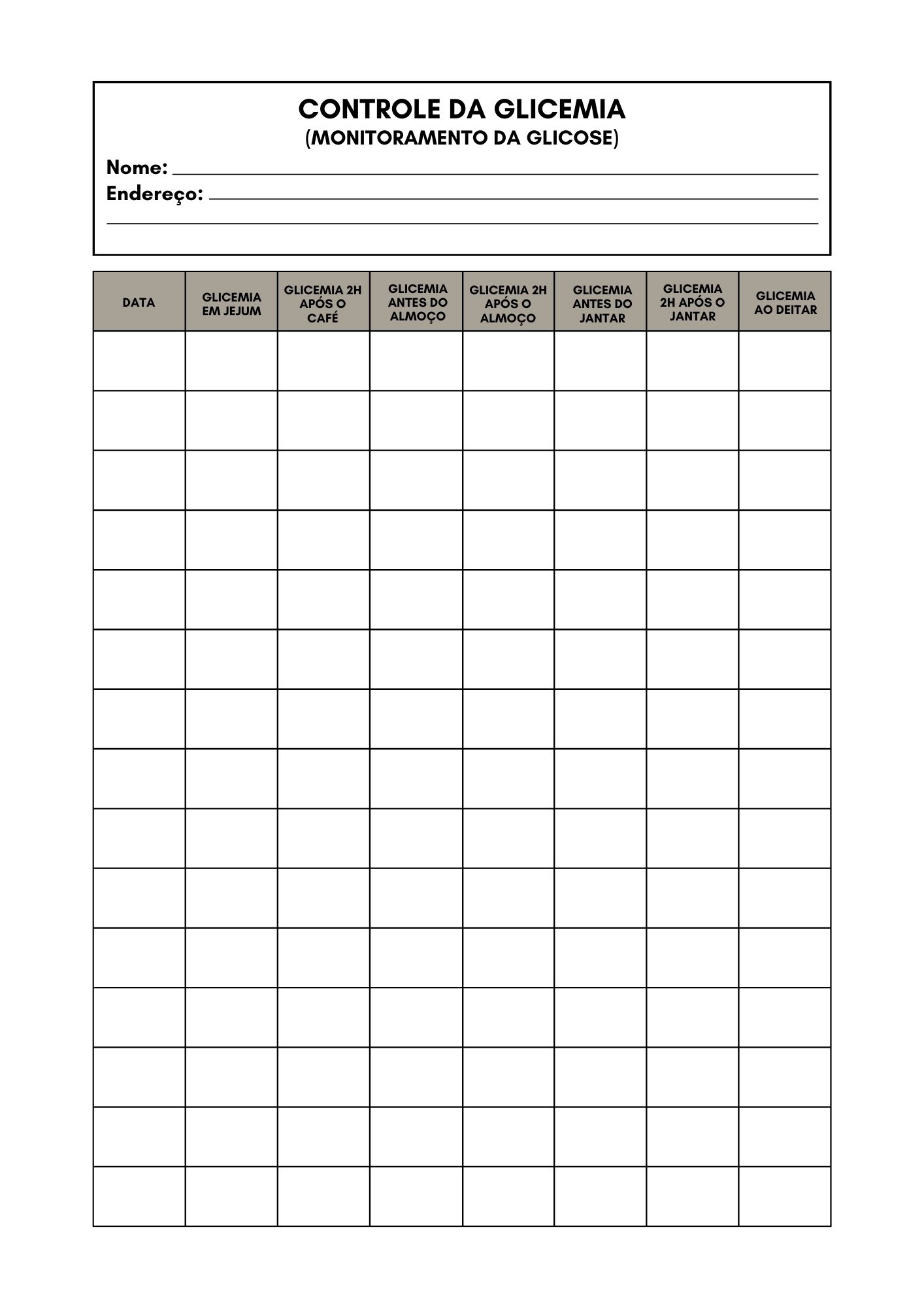 tabela de controle da glicemia 1 pagina em pdf