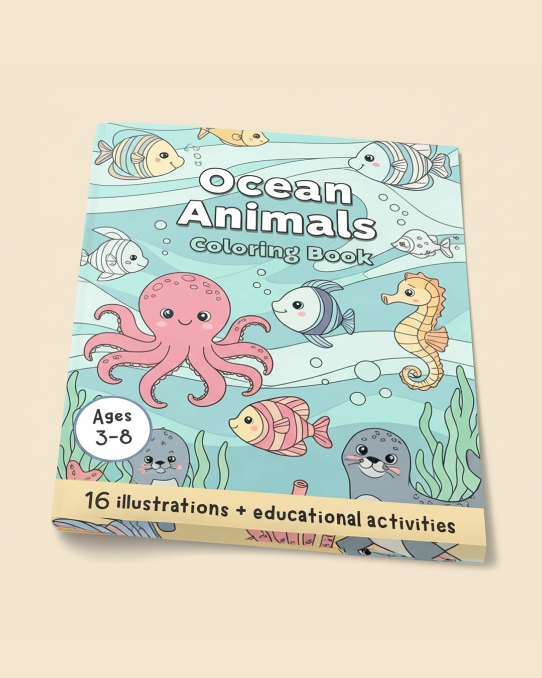 Ocean Animals Coloring Book for Kids Ages 3-8: 16 Fun & Easy Sea Life ...