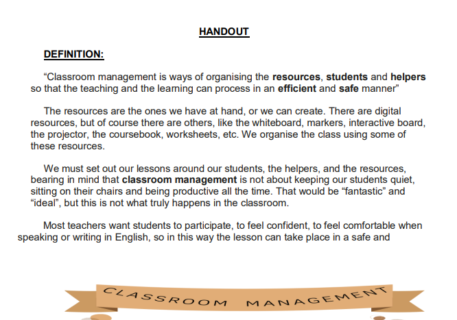 Classroom management handout - Analía Mazzaro | Hotmart
