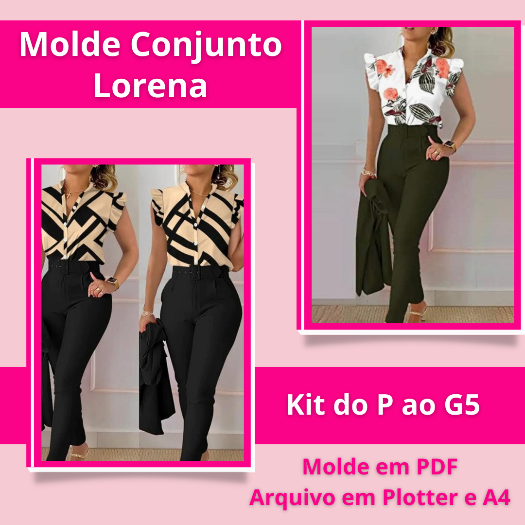 Molde Conjunto Feminino Lorena - Moldes Digitais Rosa de Fraga | Ho...