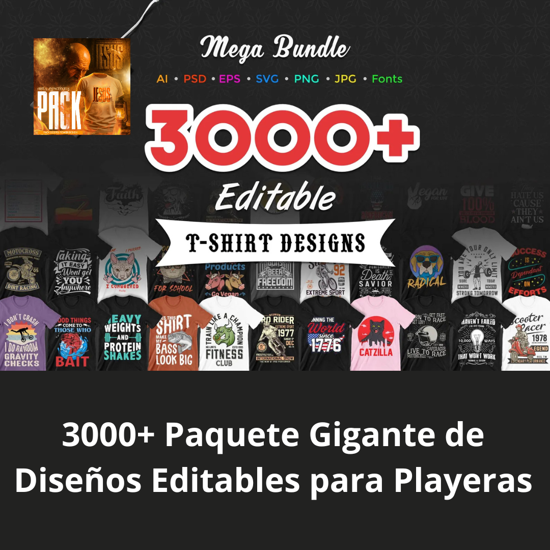 3000+ Paquete Gigante de Diseños Editables para Playeras - Claudia ...