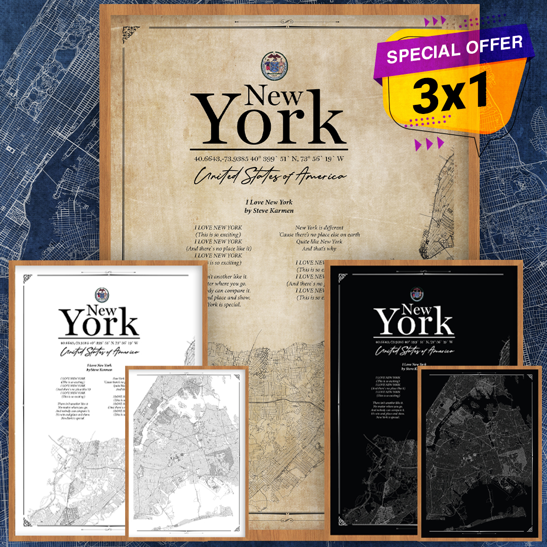 New York City Map Poster 3X1 | I Love New York