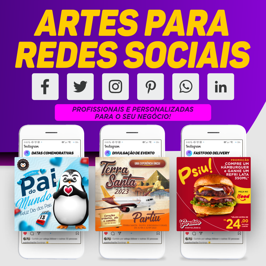 PACOTE DE ARTES PARA REDES SOCIAIS PERSONALIZADAS (06 unidades) - J...