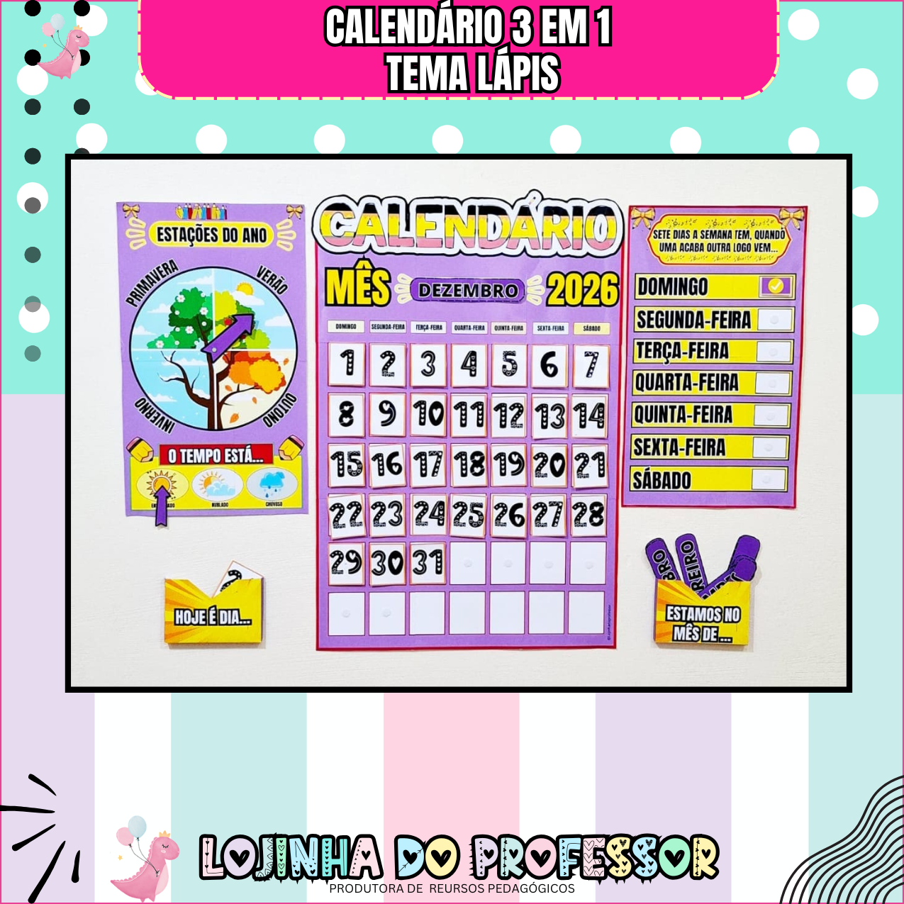 Calendário 2026 – Tema Lápis | Volta às Aulas - Lojinha do Professo...