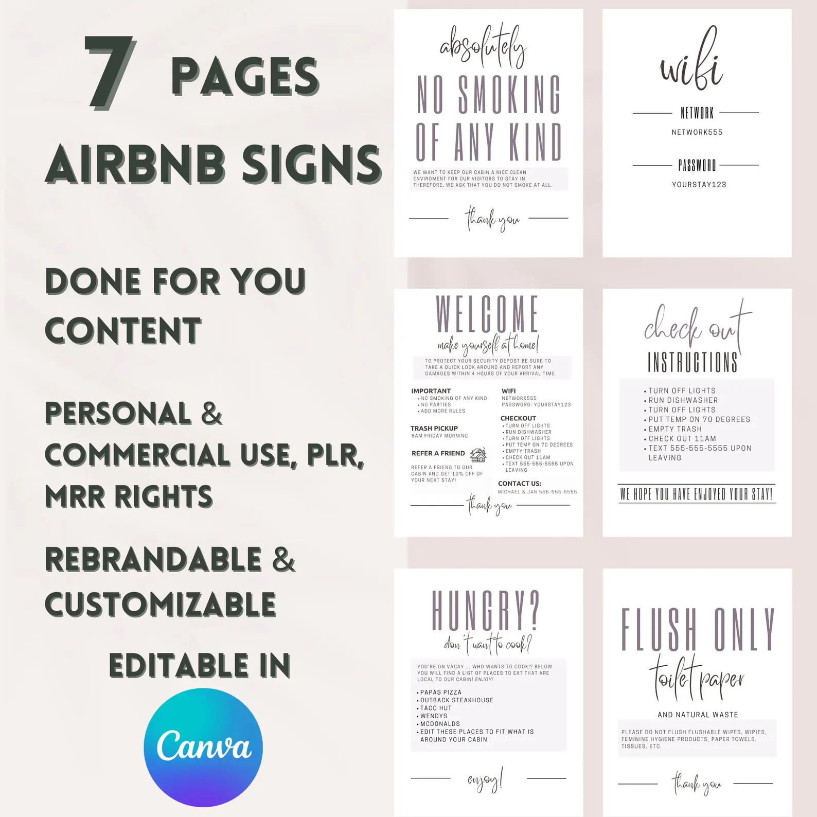 Airbnb Signs Bundle – 7 Editable Pages