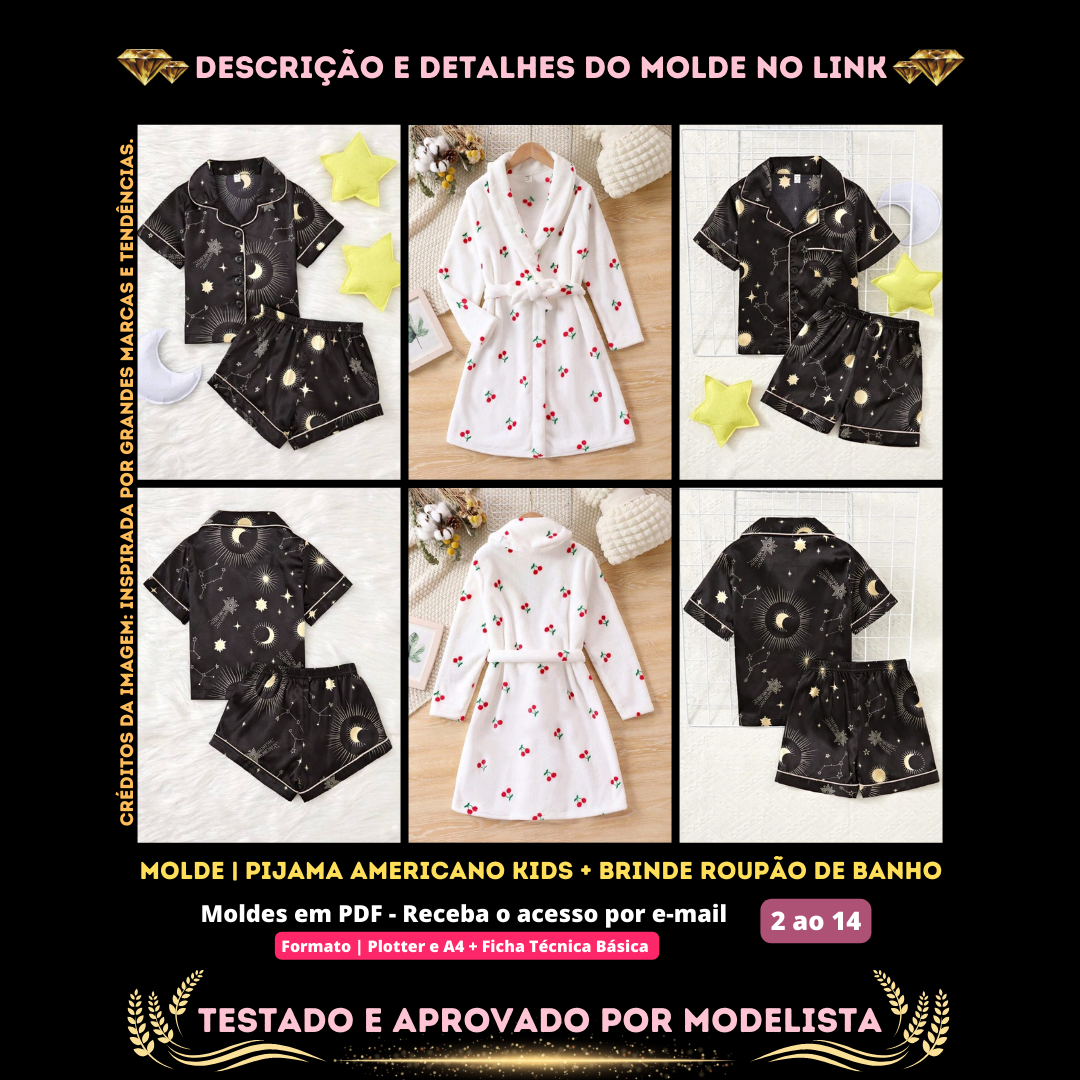 [Molde em PDF] - Pijama Americano Kids + Brinde Roupão de Banho ID ...