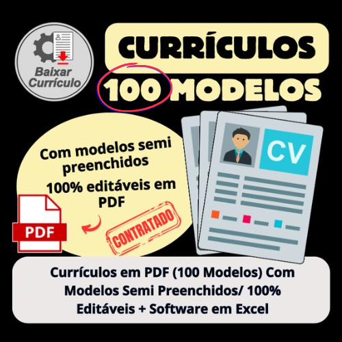 Currículos em PDF (100 Modelos) Com Modelos Semi Preenchidos/ 100% ...