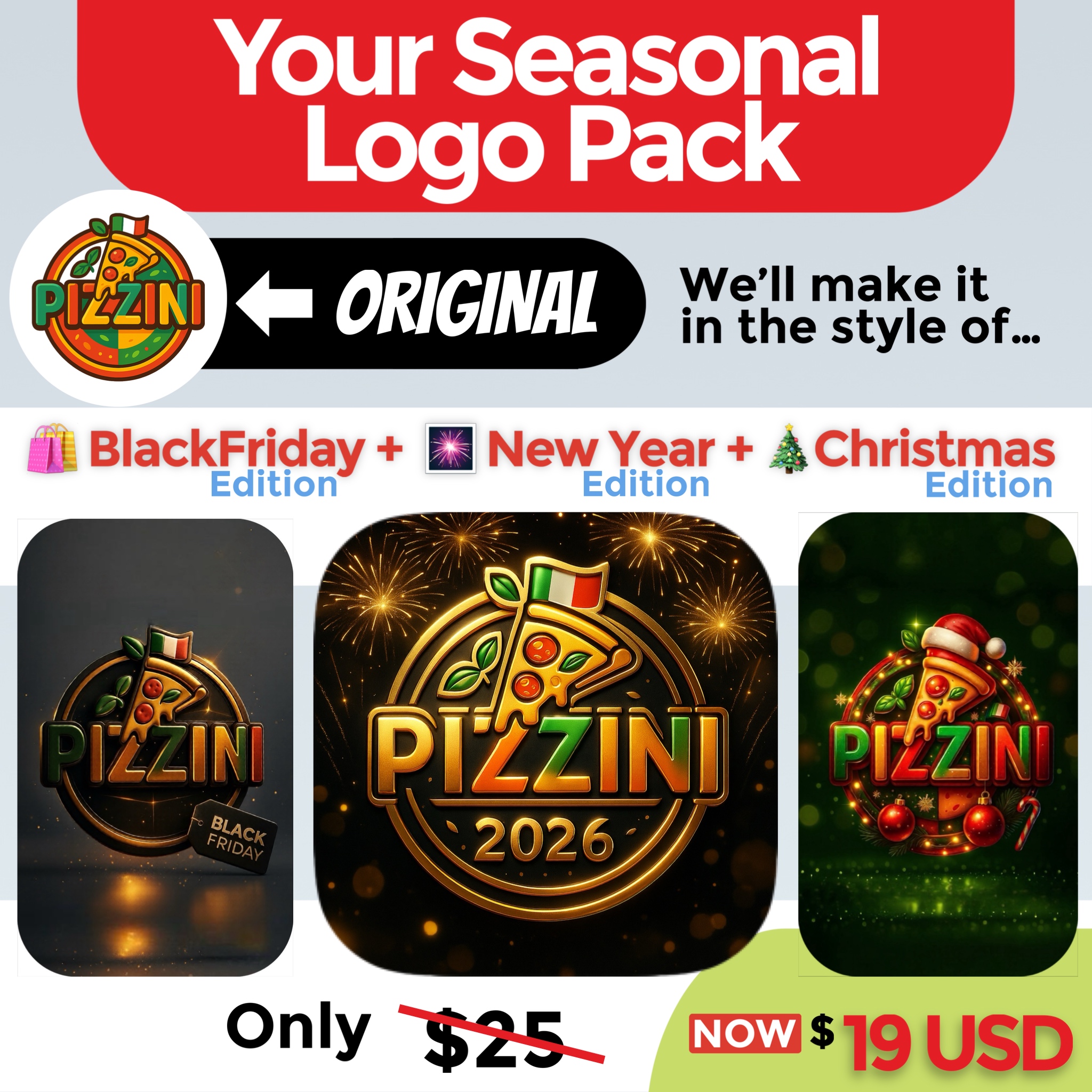 Seasonal Logo Pack: Black Friday + New Year 2026 + Christmas - Solu...