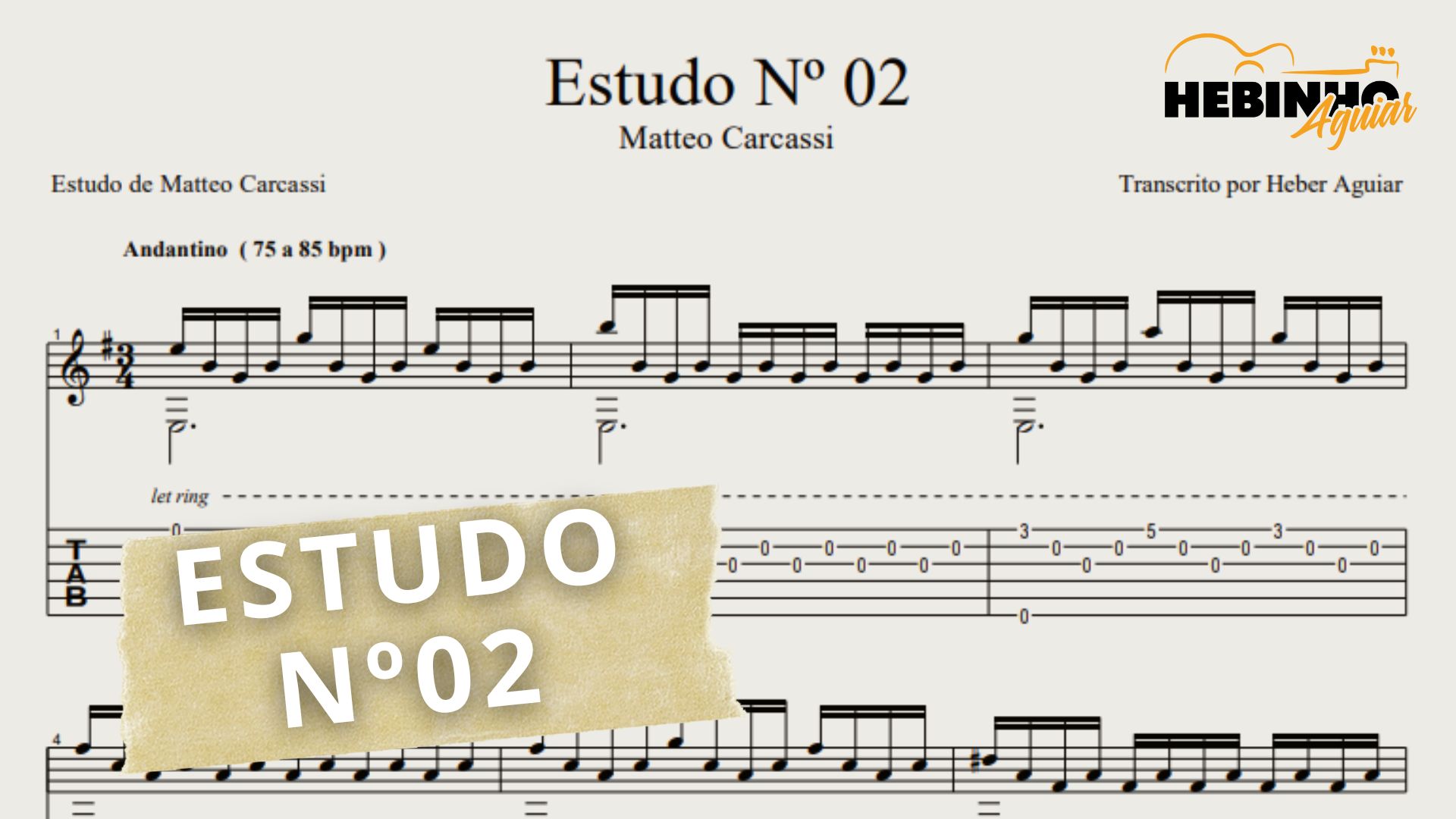 Estudo Nº 02 - Matteo Carcassi: Transcrição p/ Violão Solo c/ Tabla...