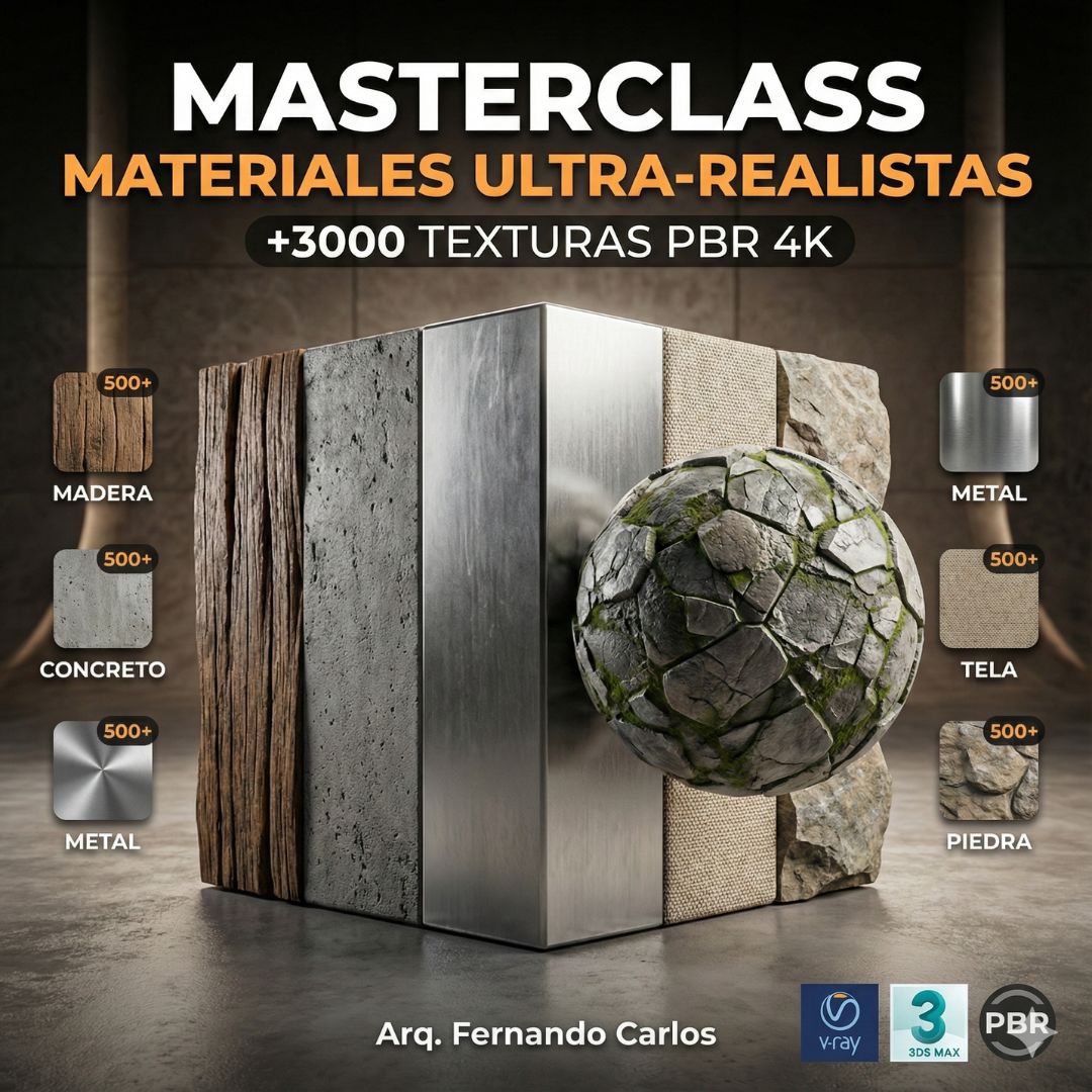Masterclass Materiales Ultra-Realistas +3000 Texturas PBR 4K - FERN...