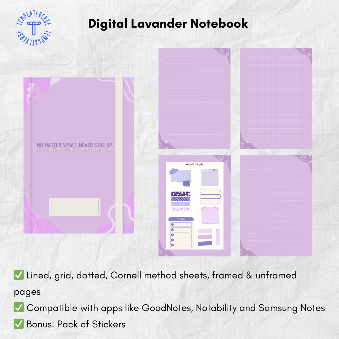 Lavander Digital Notebook - GoodNotes, Notability, Samsung Notes, e...