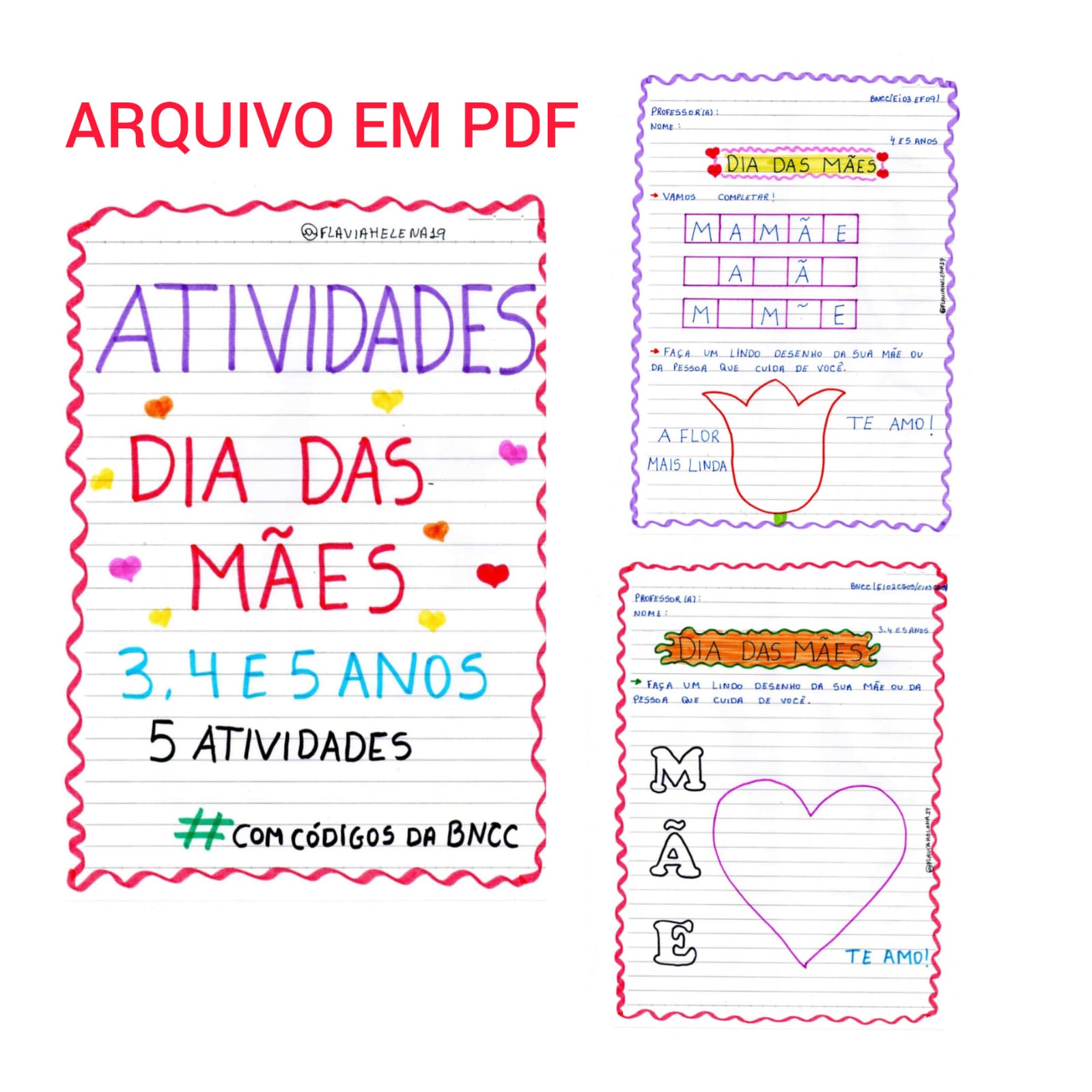 Mini kit dia das mães 3 a 5 anos Ed. Infantil
