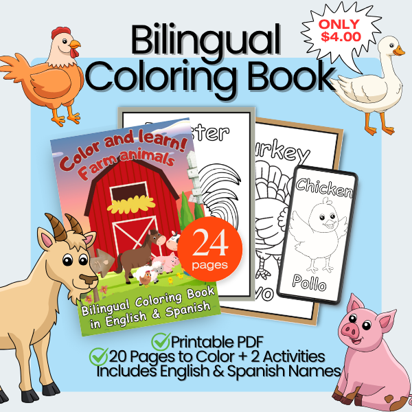 Coloring Book Bilingüe: Animales de la Granja en Español e Inglés