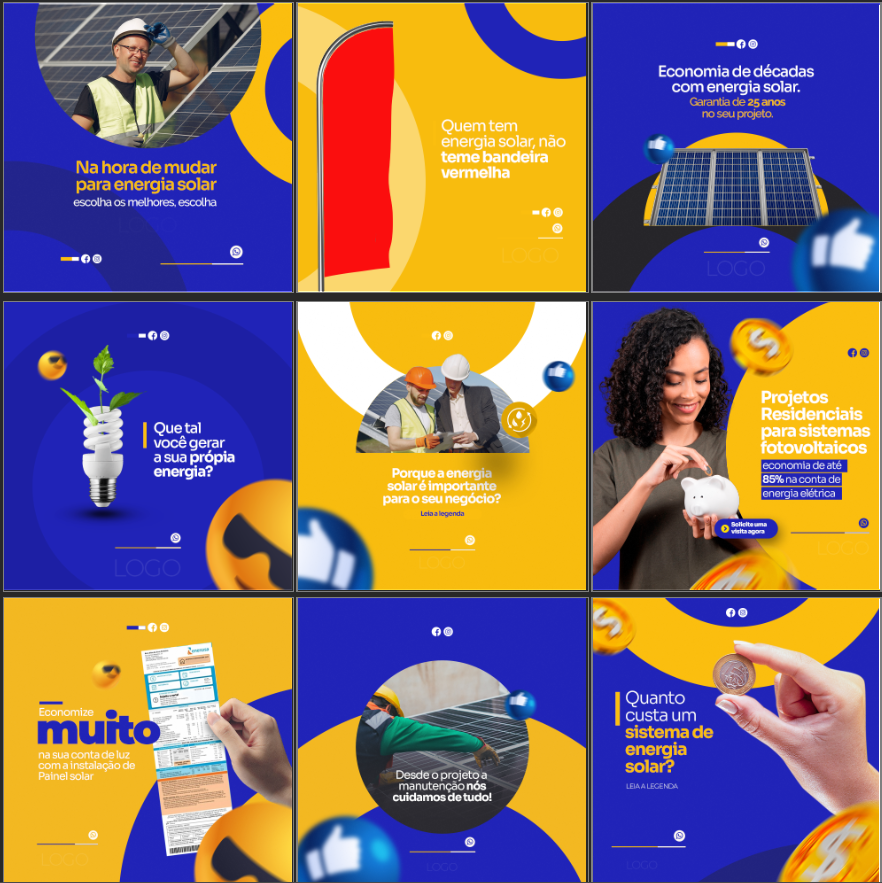 10 posts prontos para Instagram de Energia Solar. Legendas + arquiv...