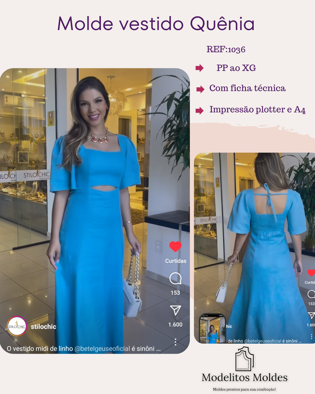 Molde vestido Quênia REF:1036 - Jéssica Meneses Modelista | Hotmart