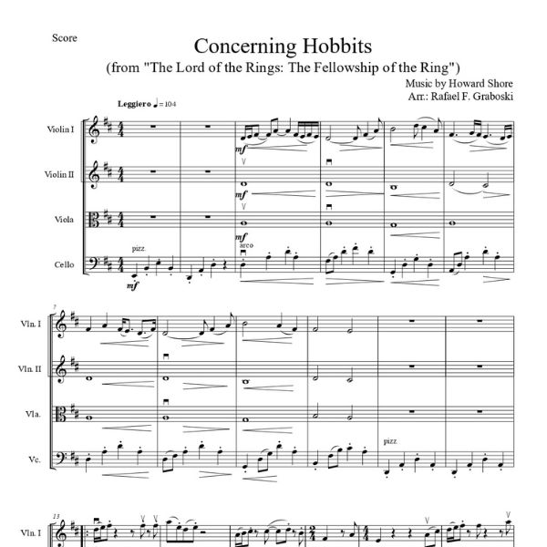 Arranjo da música "Concerning Hobbits" de Howard Shore para o filme...