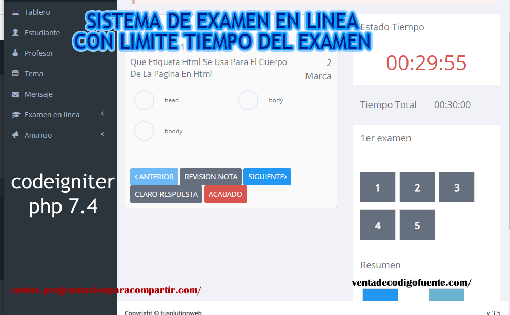 sistema de examen en linea codeigniter con php y mysql