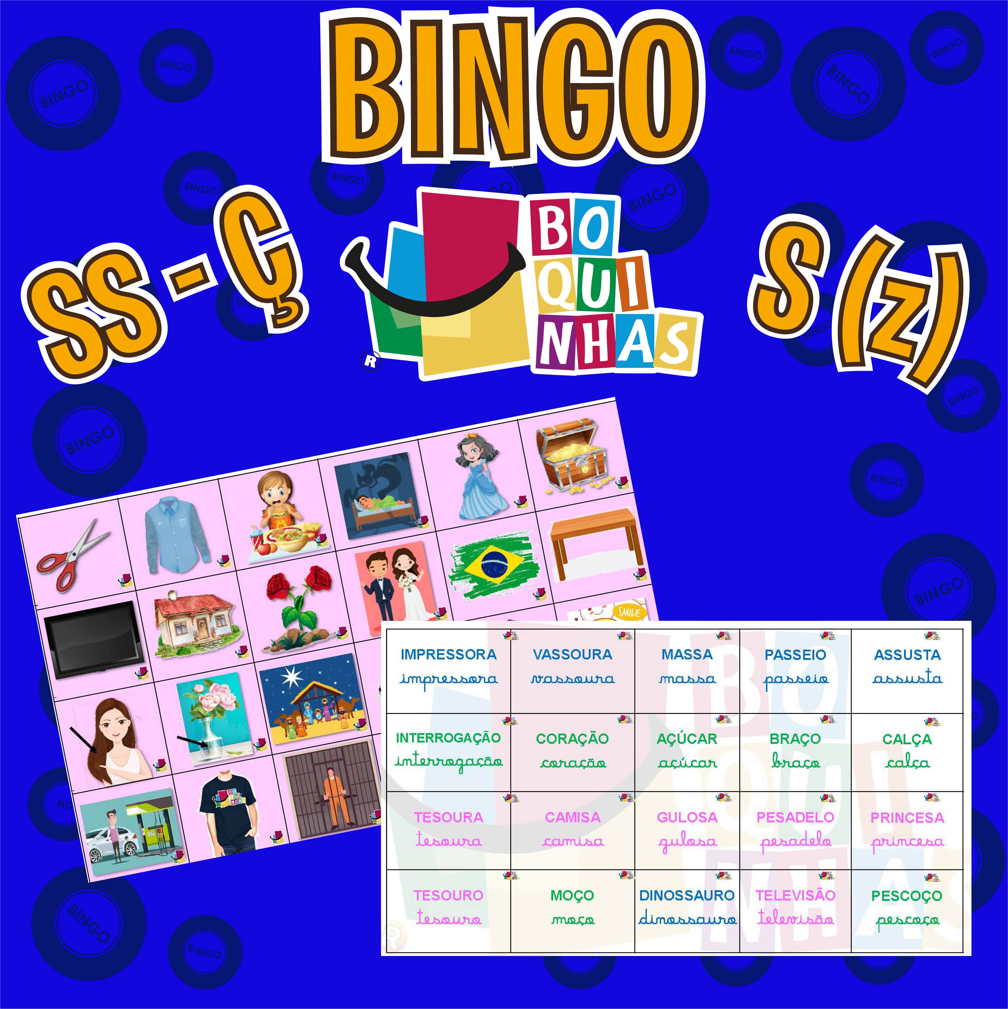 BINGO DE SS - S - Ç (entre vogais, S som de Z) Fixação ortográfica ...