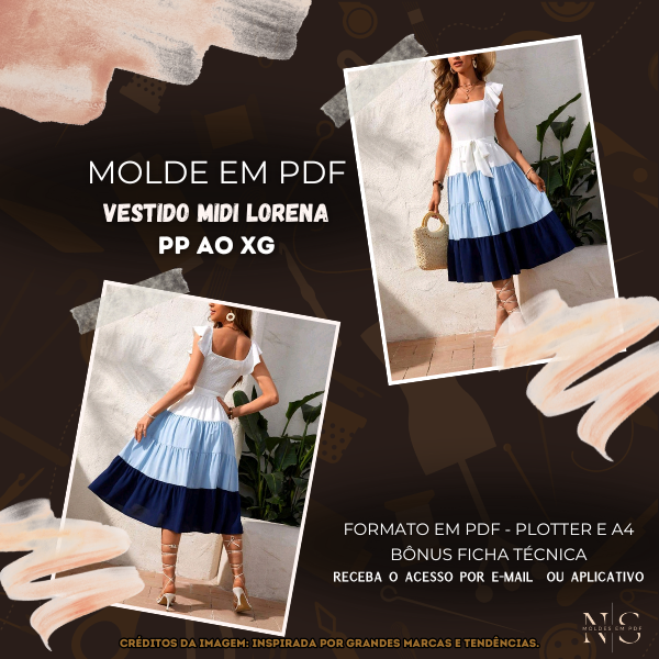 [Molde em PDF] - Vestido Midi Lorena ID 4254832 - NS Moldes | Hotmart
