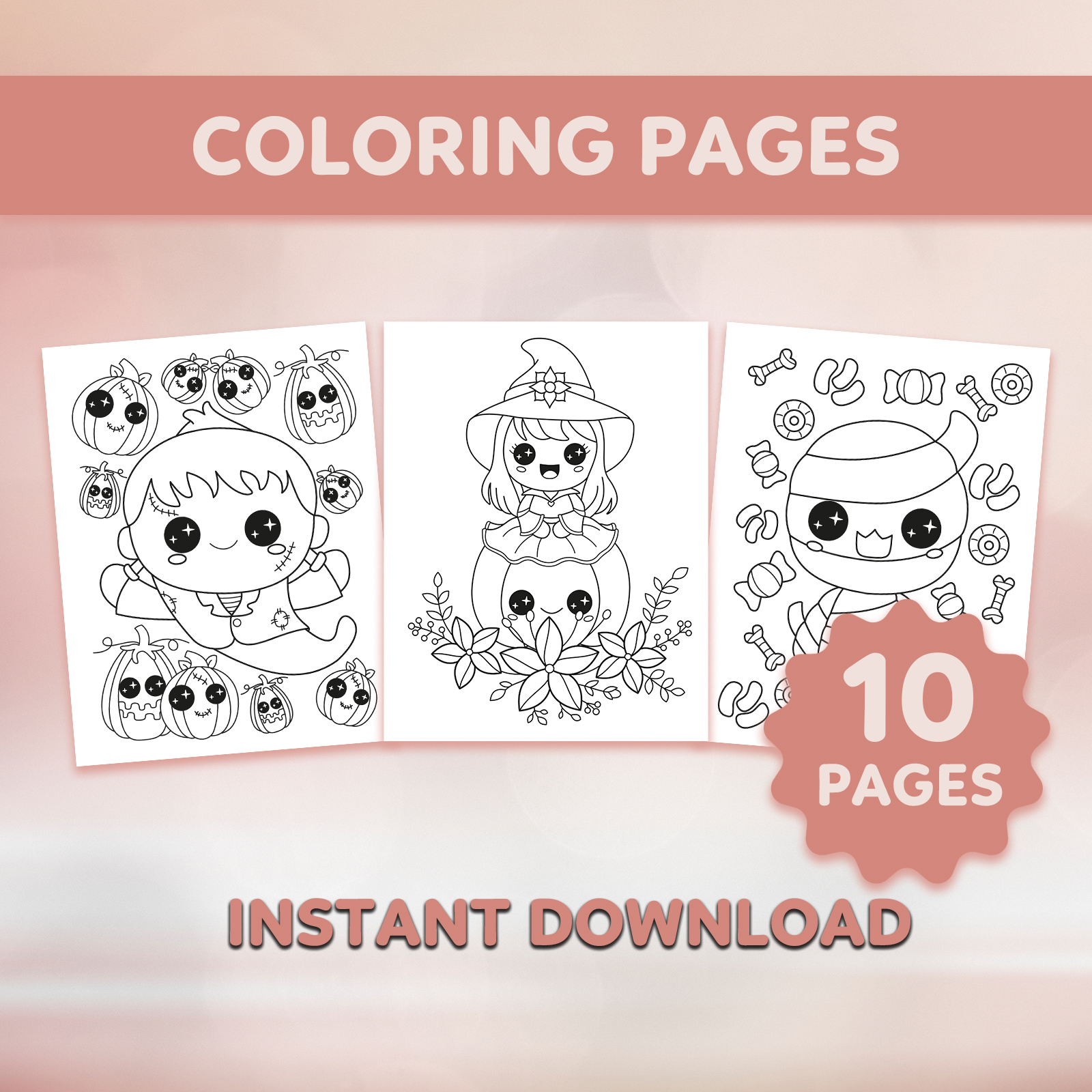 Halloween Coloring Pages Pack - 10 Designs