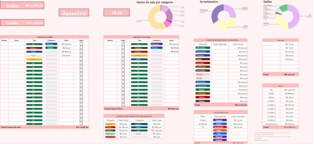 Planilha financeira ROSA @planilhasdabella - isabella fernandes ara...