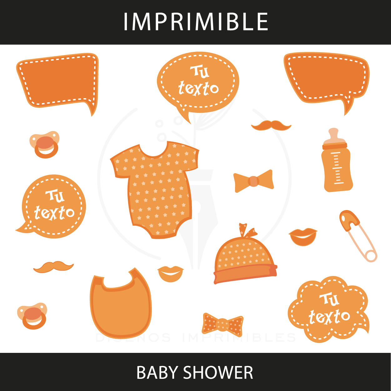 Kit Imprimible Baby Shower Naranja - María Bertoglio | Hotmart