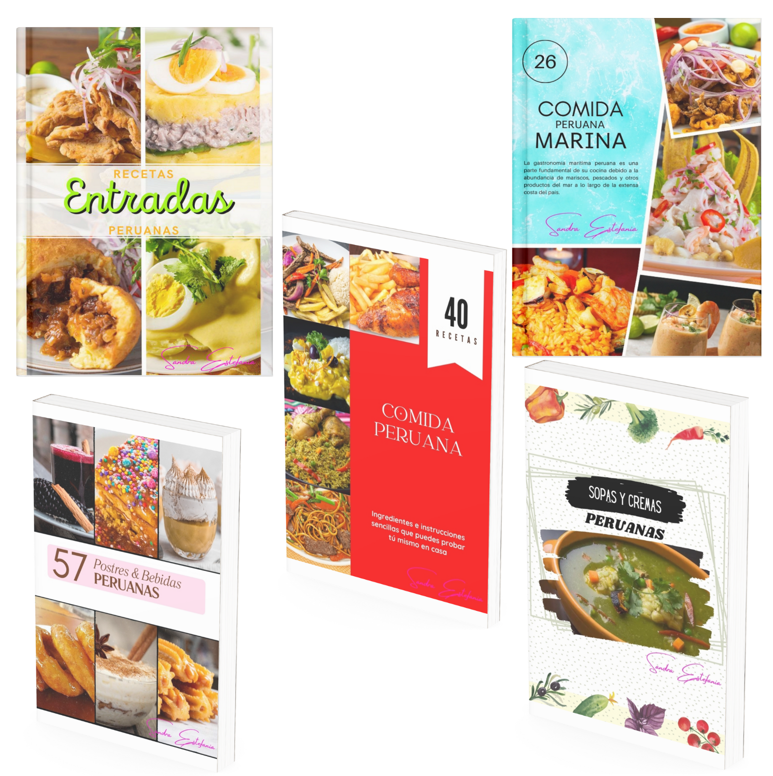 5 recetarios de comida peruana: entradas, fondos, sopas y cremas, p...