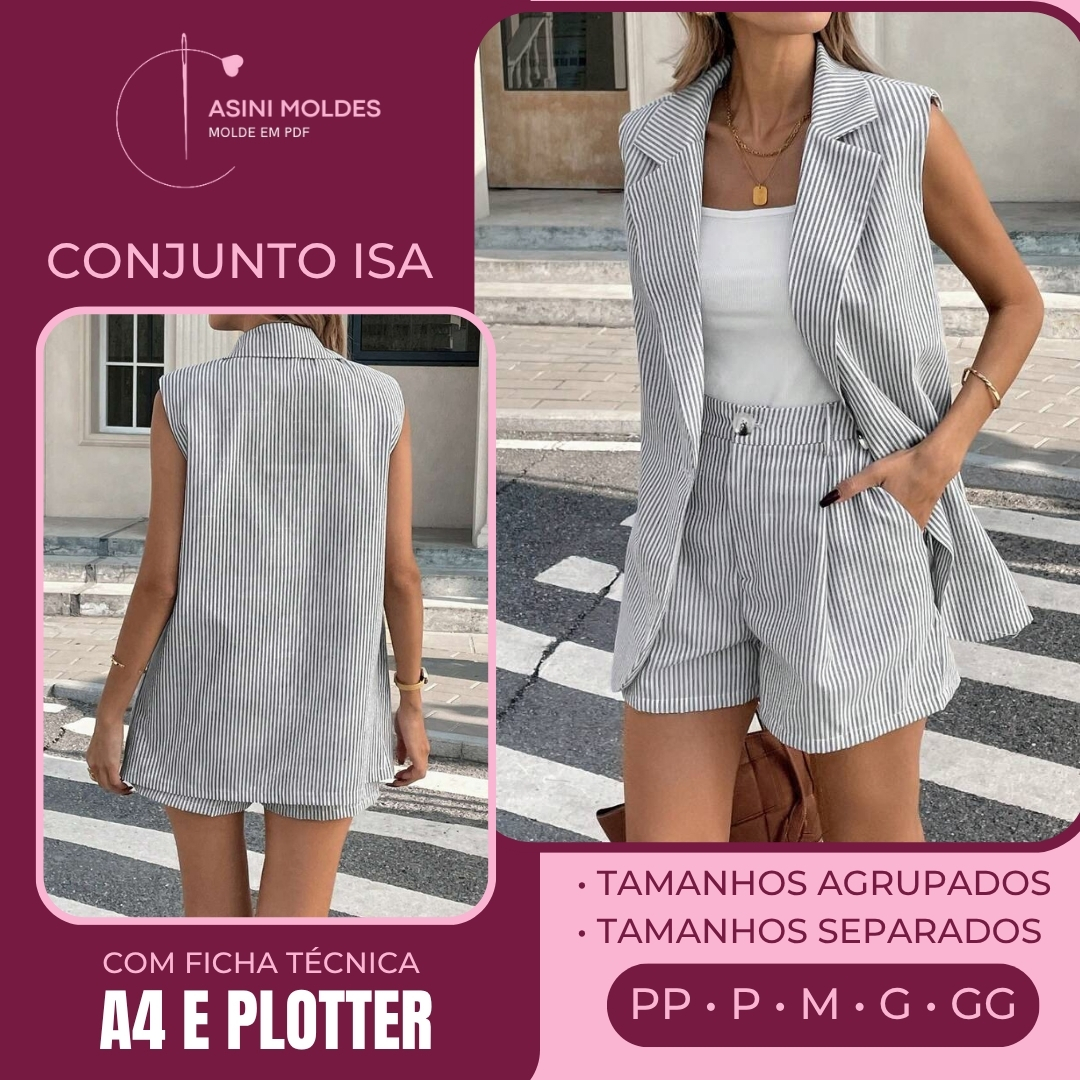 CONJUNTO ISA - Molde em PDF [ MOLDES SEPARADOS POR TAMANHO ] - COM...