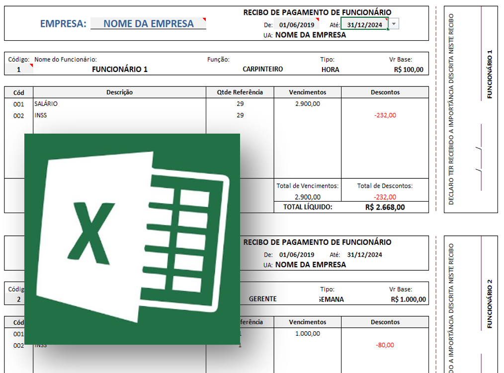 PLANILHA AUTOMÁTICA PARA CONTROLE DE PAGAMENTO E CONTRA-CHEQUE