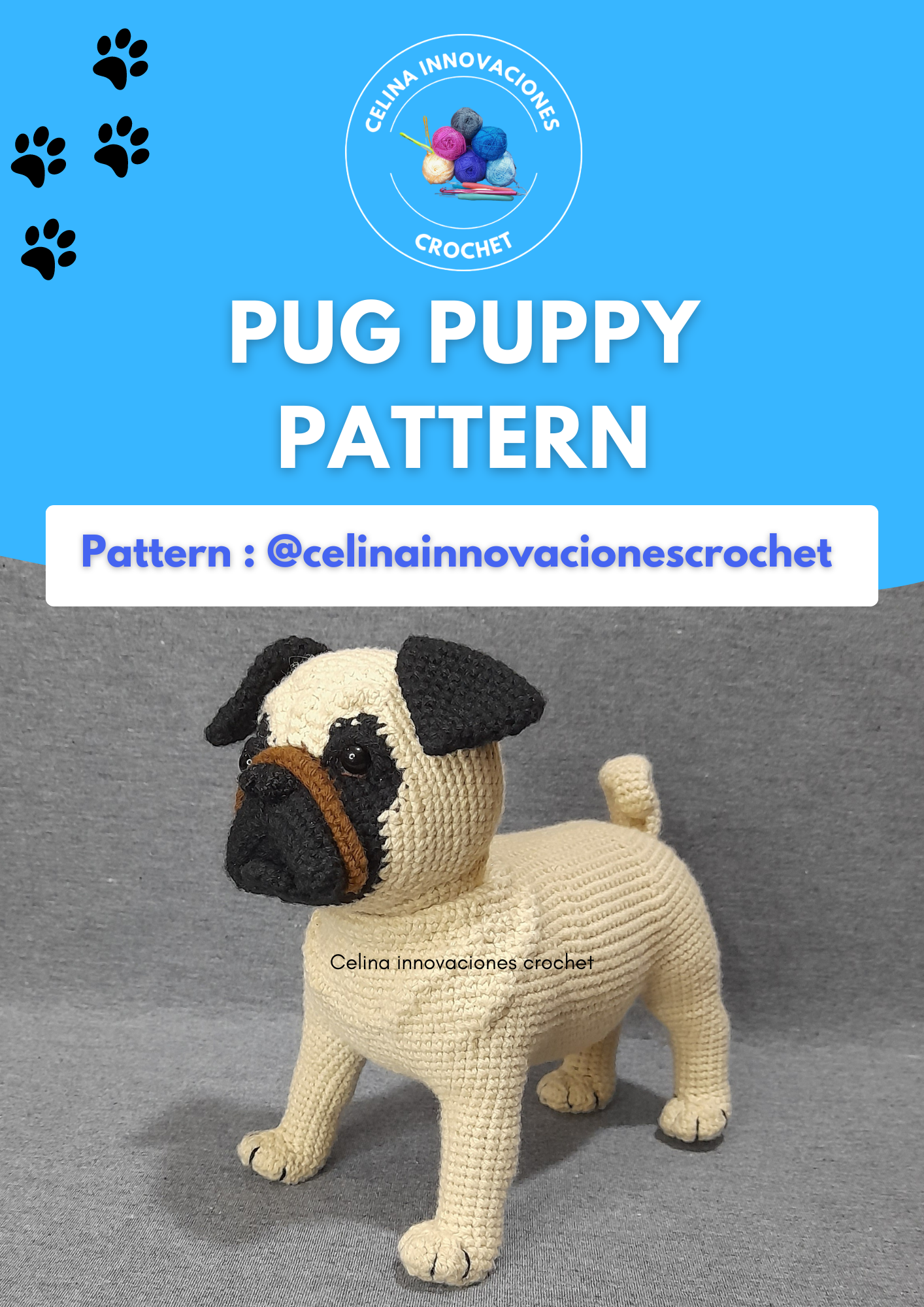 PDF PATTERN CROCHET PUG PUG AMIGURUMI by Celina innovations crochet...
