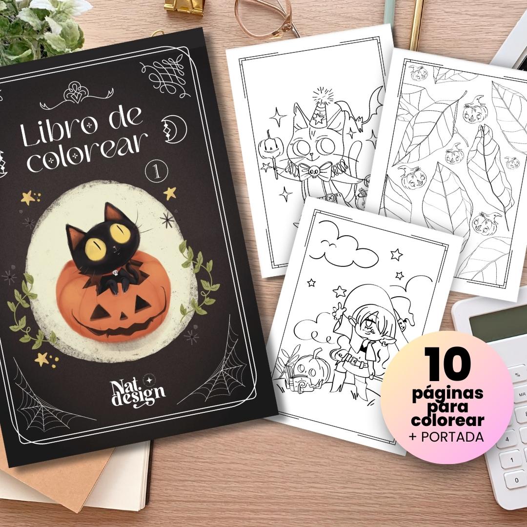 Libro para Colorear Halloween Gatos y Calabazas - Nathaly Chiriboga...