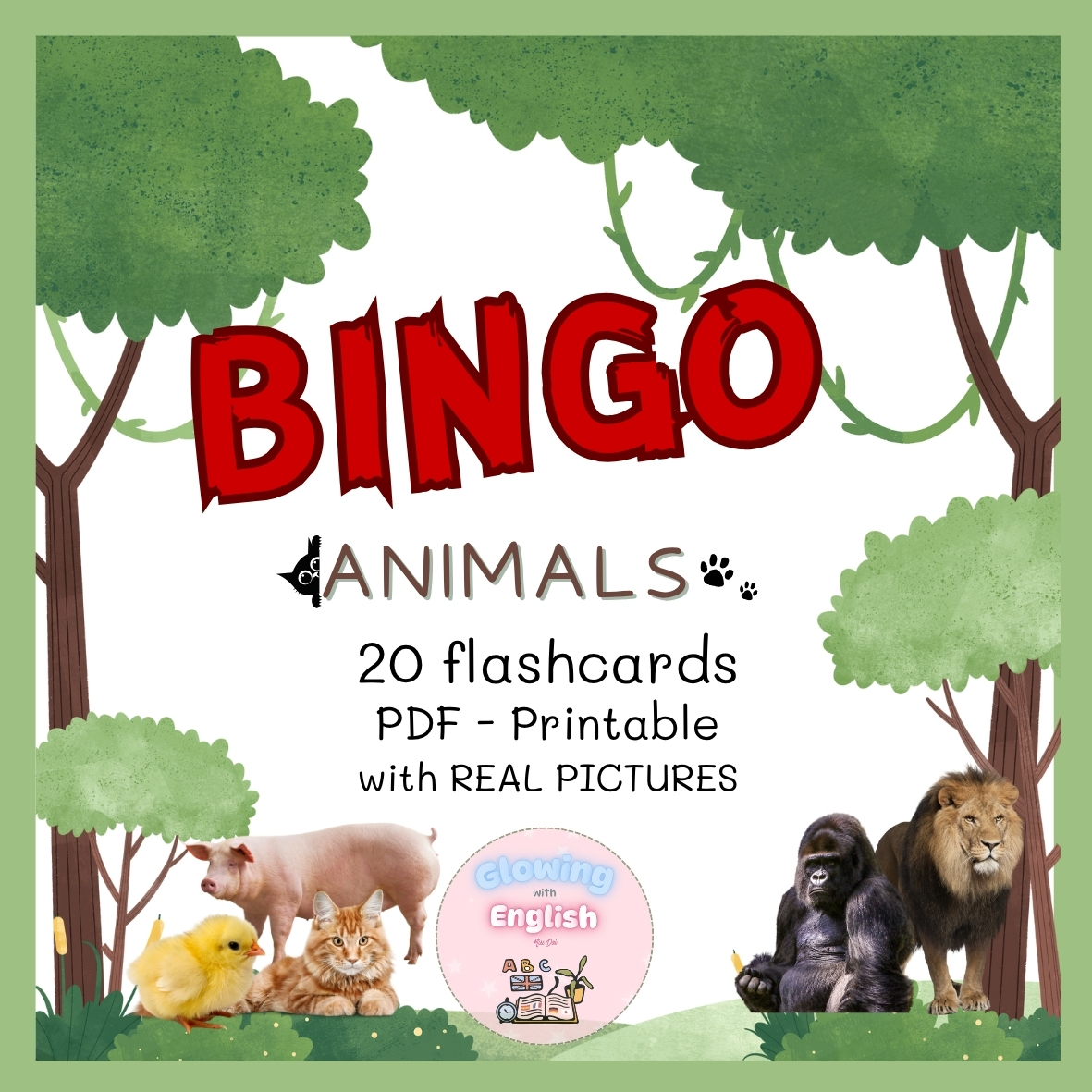 ANIMALS BINGO 20 FLASHCARDS FOR KINDER ESL/EFL - KINDS PRINTABLE