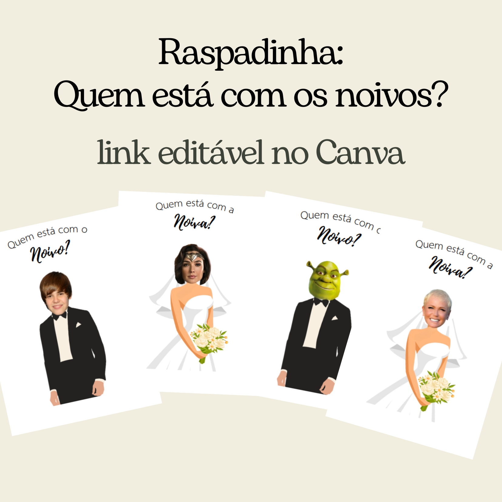 Arquivo Editável Raspadinha: Quem está com os noivos? - Canva - Pro...