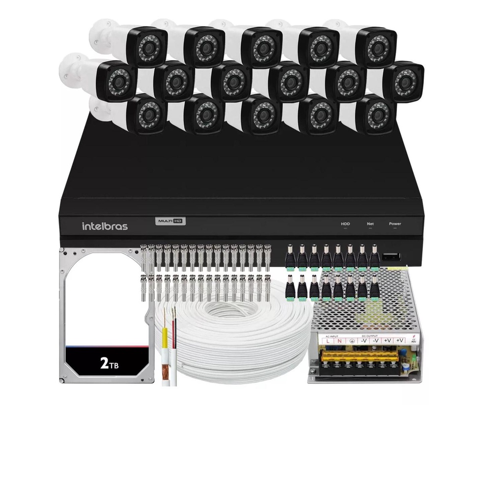 Kit Dvr Intelbras 16 Canais H.265 2tb 16 Câmeras Full Hd 20m - Lean...