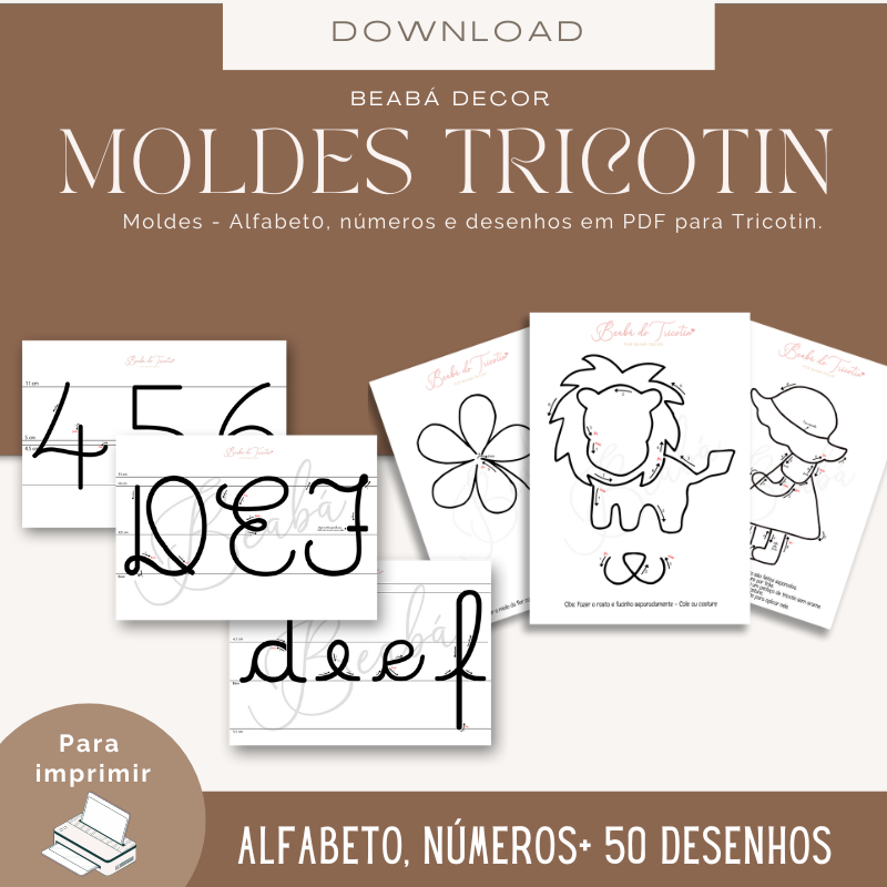Kit Moldes em PDF para Tricotin (1) - Alfabeto, números e 50 desenh...