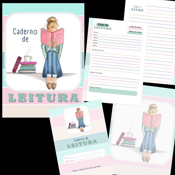 Caderno de Leitura A5 15x21cm modelo 1 - p20 - Leila Jensen Papelar...