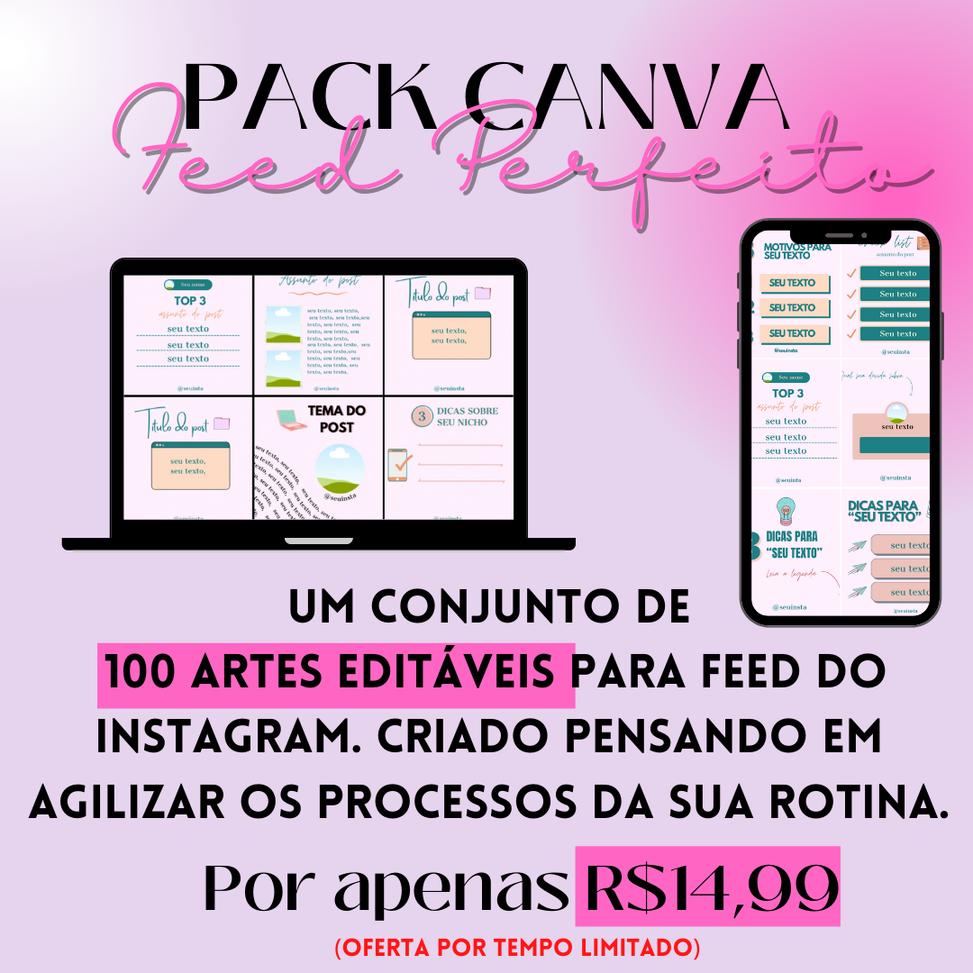 Pack Canva "seu feed perfeito" com 100 templates