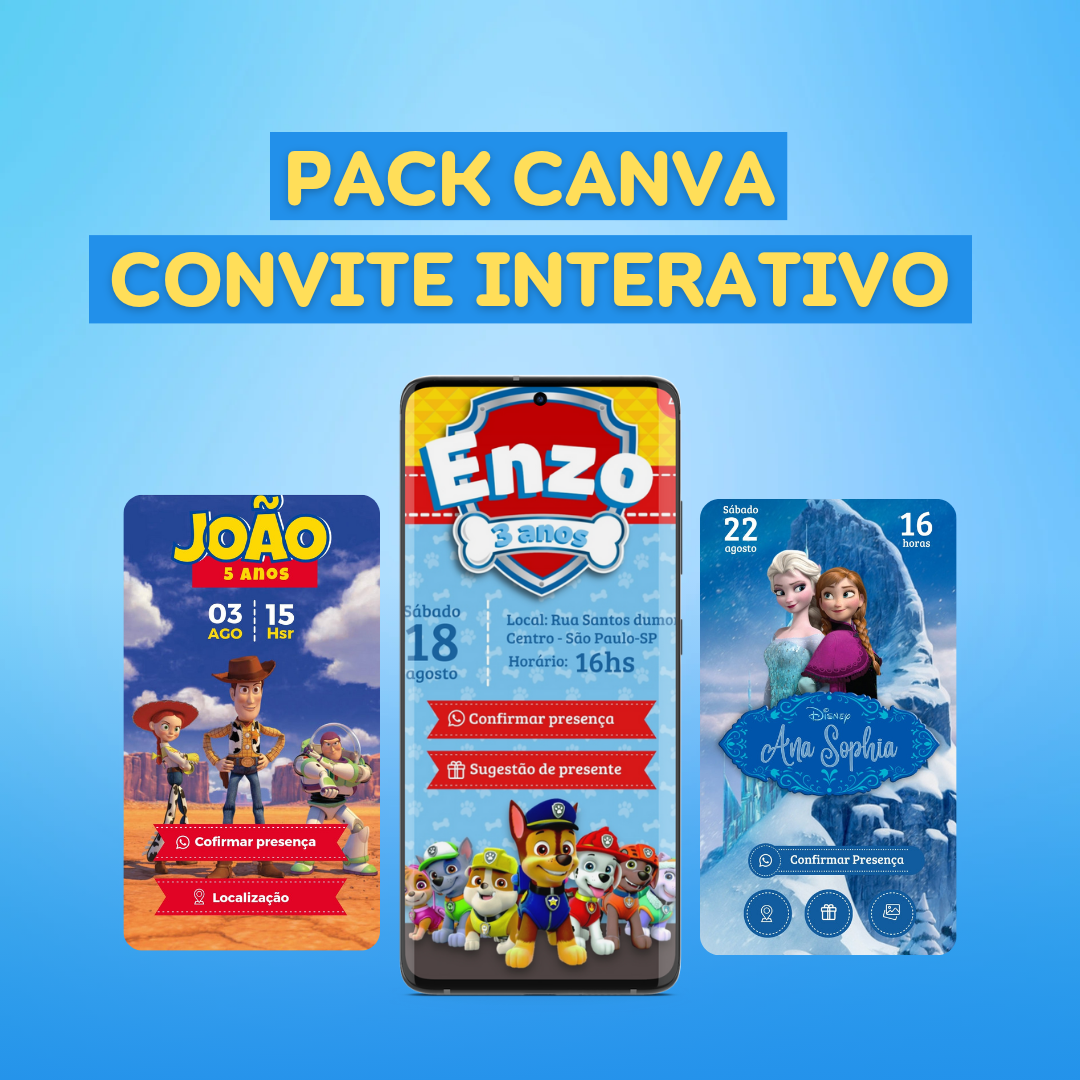 Pack Convites Interativos - Editável no Canva 50 artes - vinícius ...