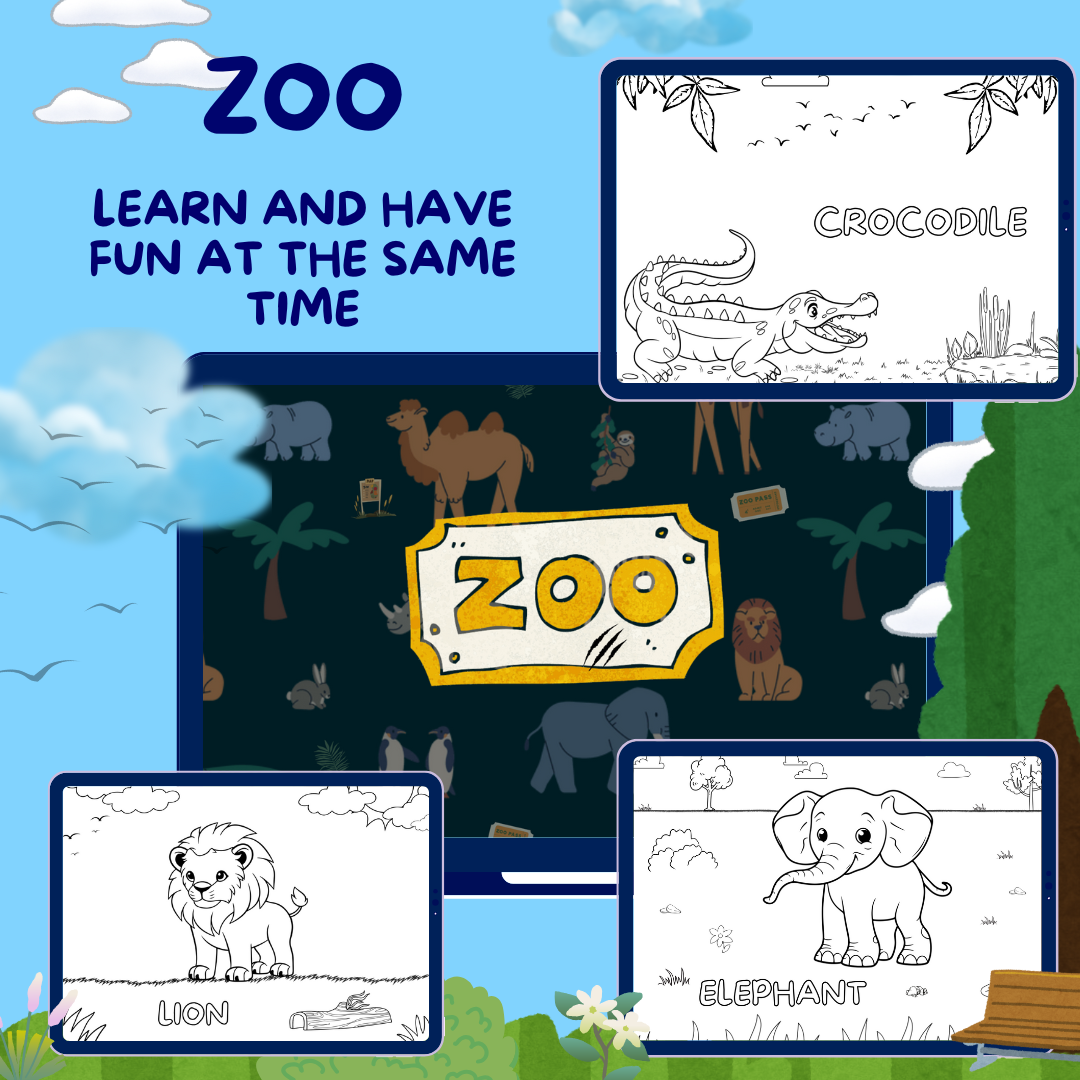 Zoo Animals Coloring Book for Kids – 8 Fun Pages to Learn and Color...