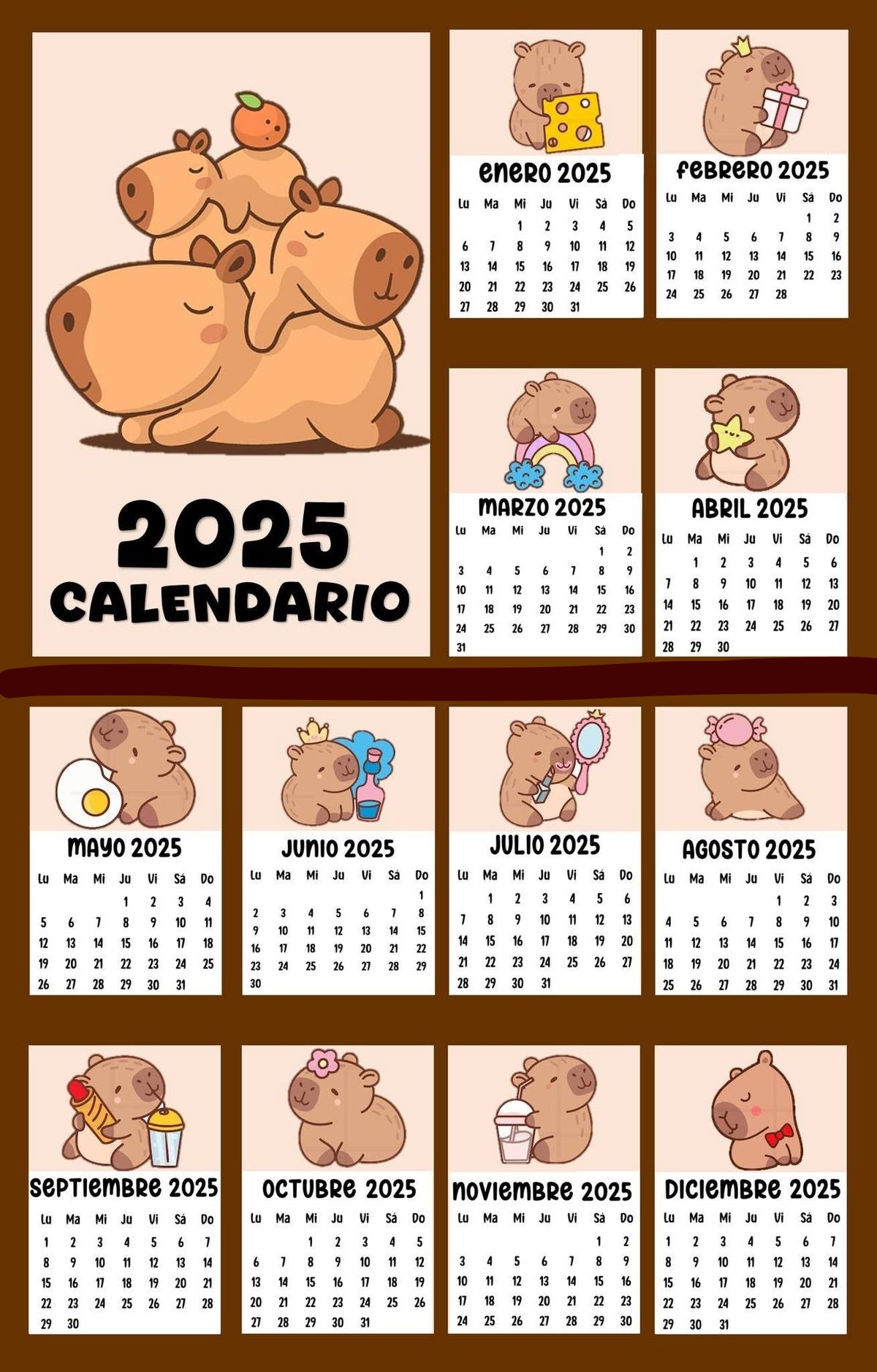 Calendario capibara 2025 - ingrid ortega | Hotmart