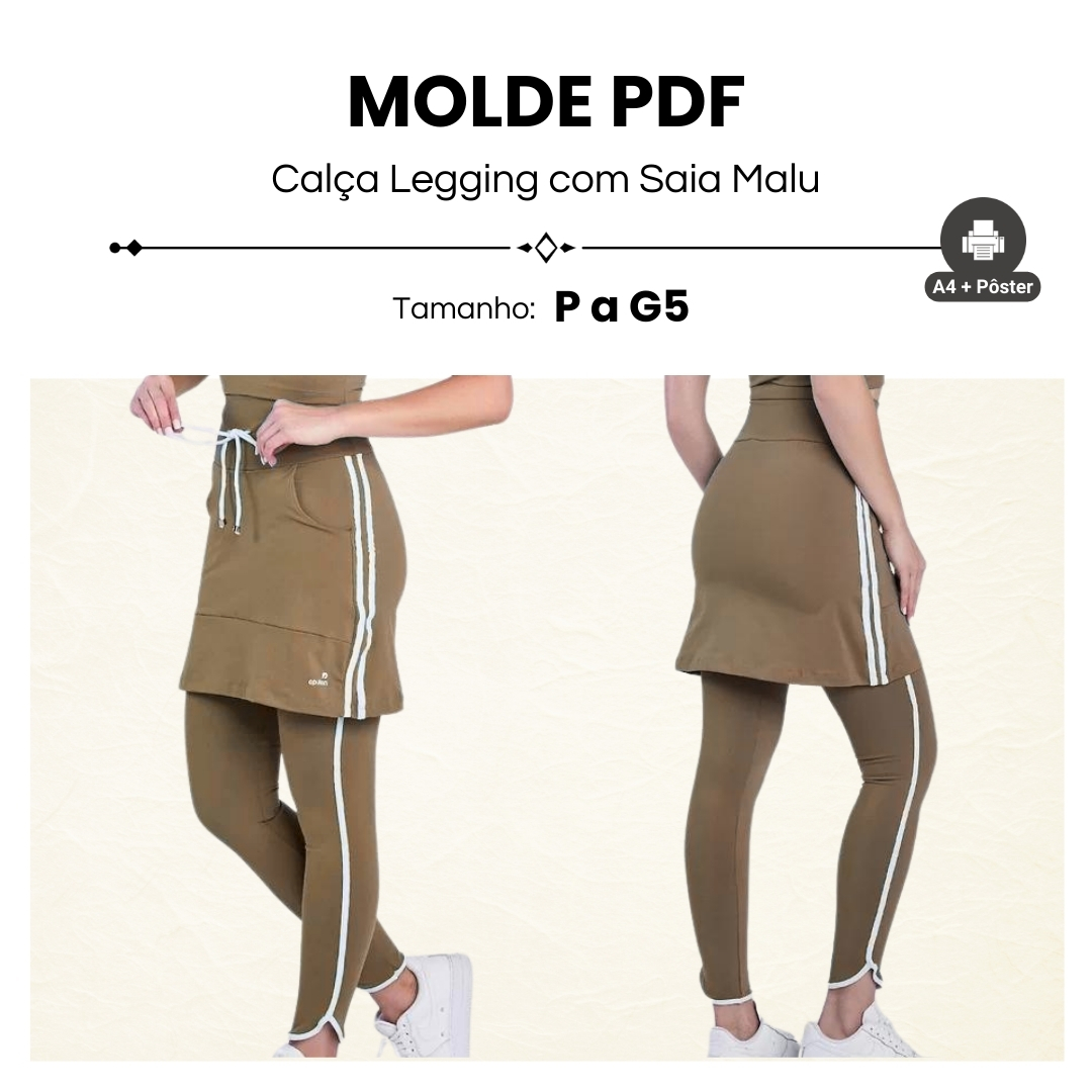 MOLDE CALÇA LEGGING FITNESS COM SAIA MALU