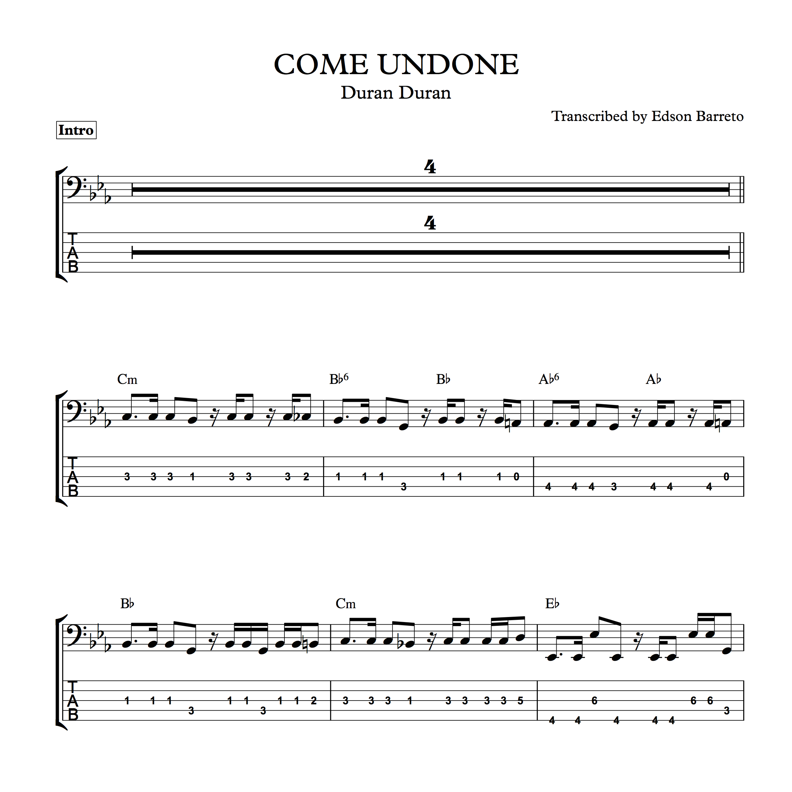 COME UNDONE (Duran Duran) Bass Score & Tab Lesson - Edson Renat...
